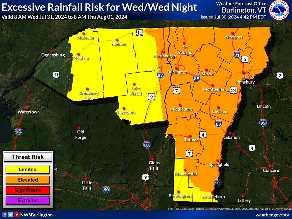 Torrential rain expected Wednesday in Vermont following another ...