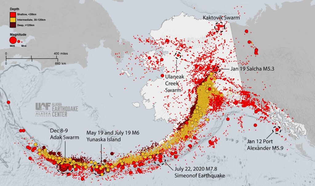 Earthquake activity in Alaska quieted a bit in 2024, but more landslides are being tracked ...