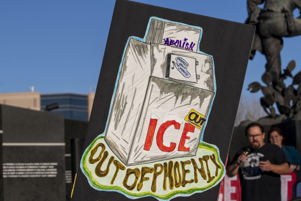 Protesters rally against ICE, Trump and mass deportation at the Arizona ...