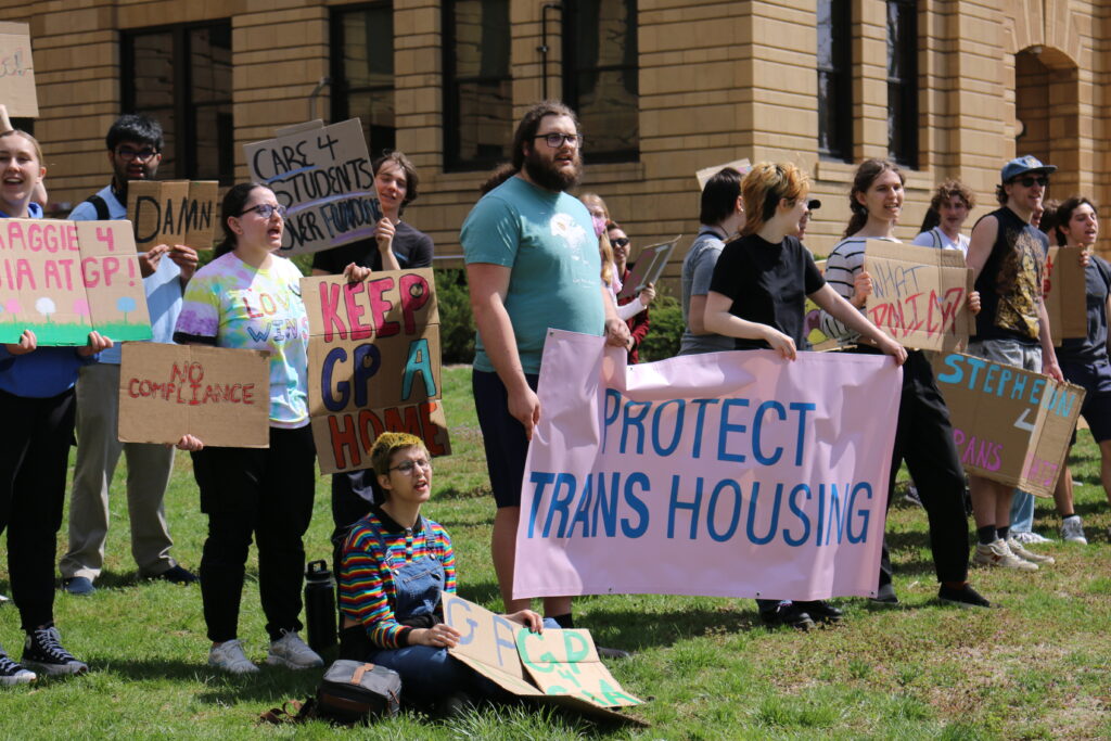 University of Kansas students protest the firing of proctor who spoke ...