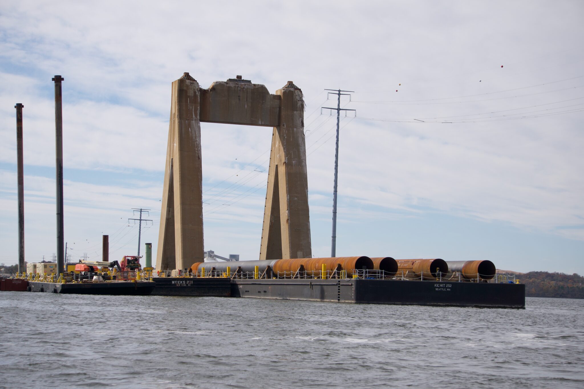 Key Bridge rebuild progresses with first piles driven into the Patapsco ...