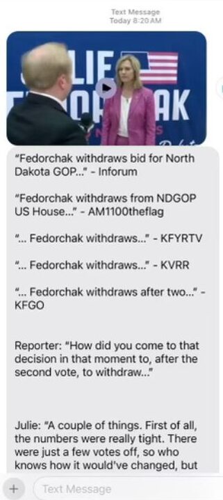 Fedorchak claims ‘election interference’ over false text messages ...
