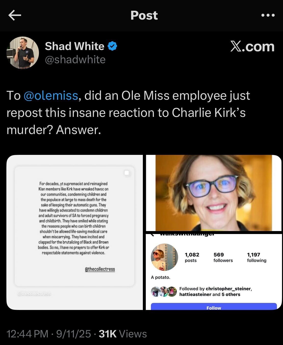 Ole Miss fires employee over social media post on fatal Charlie Kirk ...