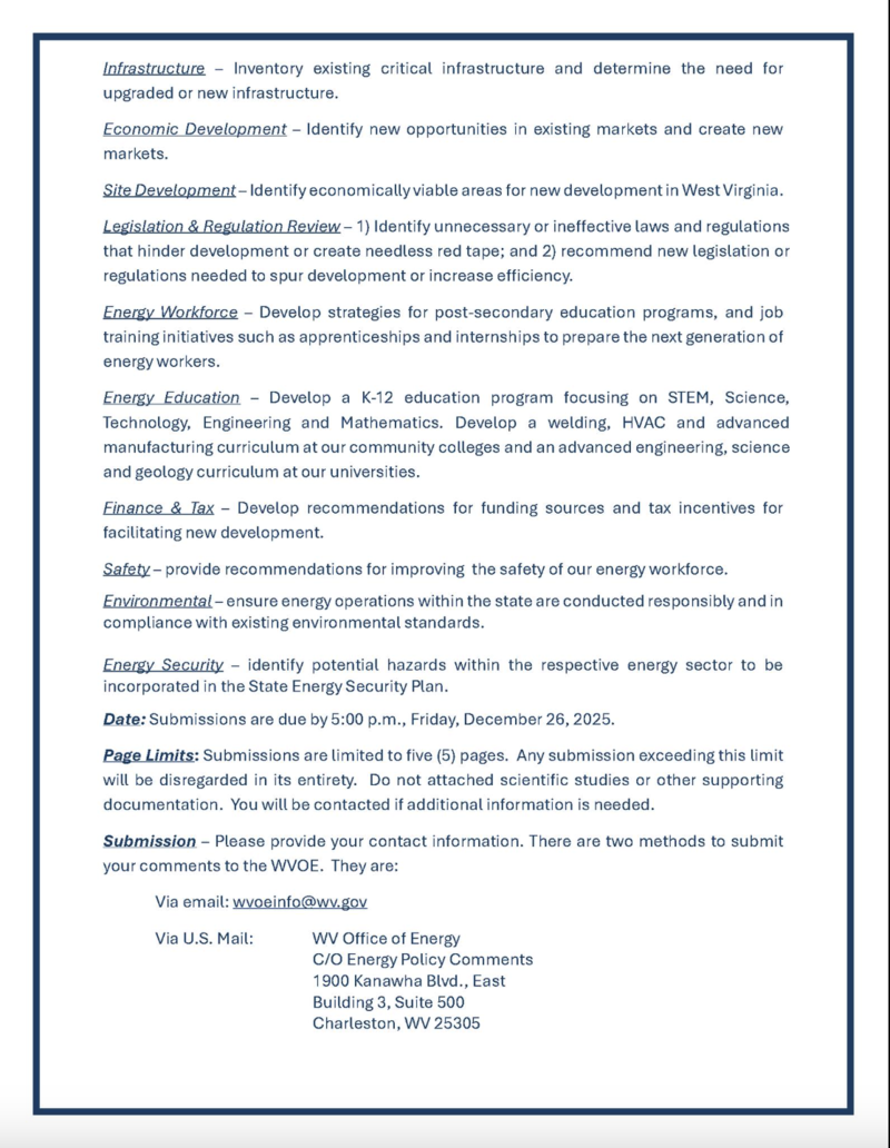 Public comments due Dec. 26 for WV’s coal- and natural gas-reliant ‘50 ...